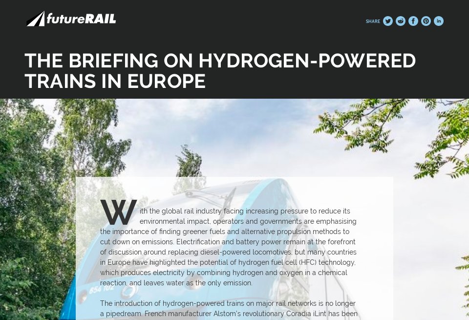 The briefing on hydrogen-powered trains in Europe - Future Rail | Issue ...