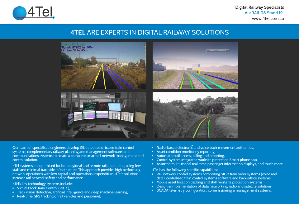 4Tel - Digital Railway Specialists - Future Rail Australia | November 2018