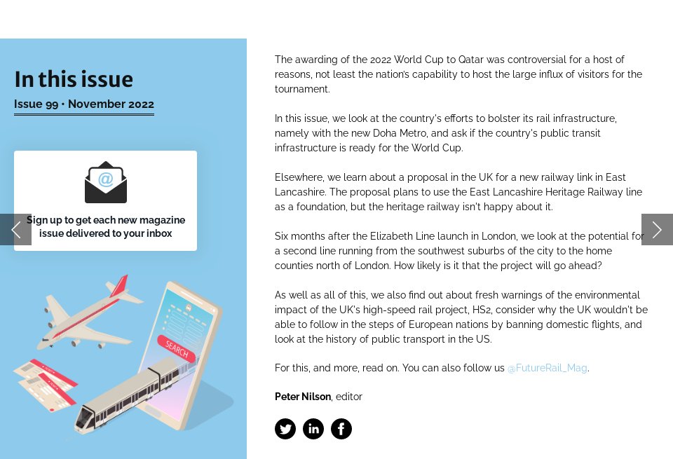 In this issue - Future Rail | Issue 99 | November 2022 In this issue - Future Rail | Issue 99 | November 2022
